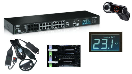 Smart rack controller with 8 RJ-12 sensor ports, 8 RJ-45 feature ports ...